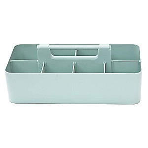 New Plastic Portable Makeup Organizer Caddy Tote Divided Basket Bin with Handle, for Bathroom Storage - Holds Blush Makeup Brushes, Eyeshadow Palette, Lipstick - Extra Large Made In USA (Mint)