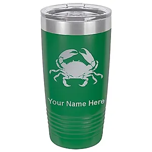 LaserGram 20oz Vacuum Insulated Tumbler Mug, Crab, Personalized Engraving Included (Green)