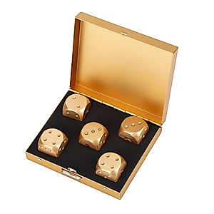 5pcs Table Game Dice, Aluminium Alloy Table Game Poker Games Dices Set with Storage Box for Table Games Poker Monopoly(Gold- Box)