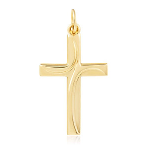 JULIETTE COLLECTION 14K Yellow Gold Embossed Swirl Cross Religious Pendant/Charm for Men and Women