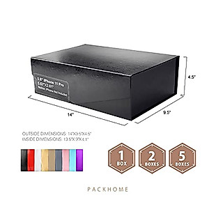 PACKHOME 5 Gift Boxes 13.5x9x4.1 Inches, Large Gift Boxes with Lids Groomsman boxes, Sturdy Gift Boxes, Collapsible Gift Boxes with Magnetic Closure (Glossy Black, Grass Texture)