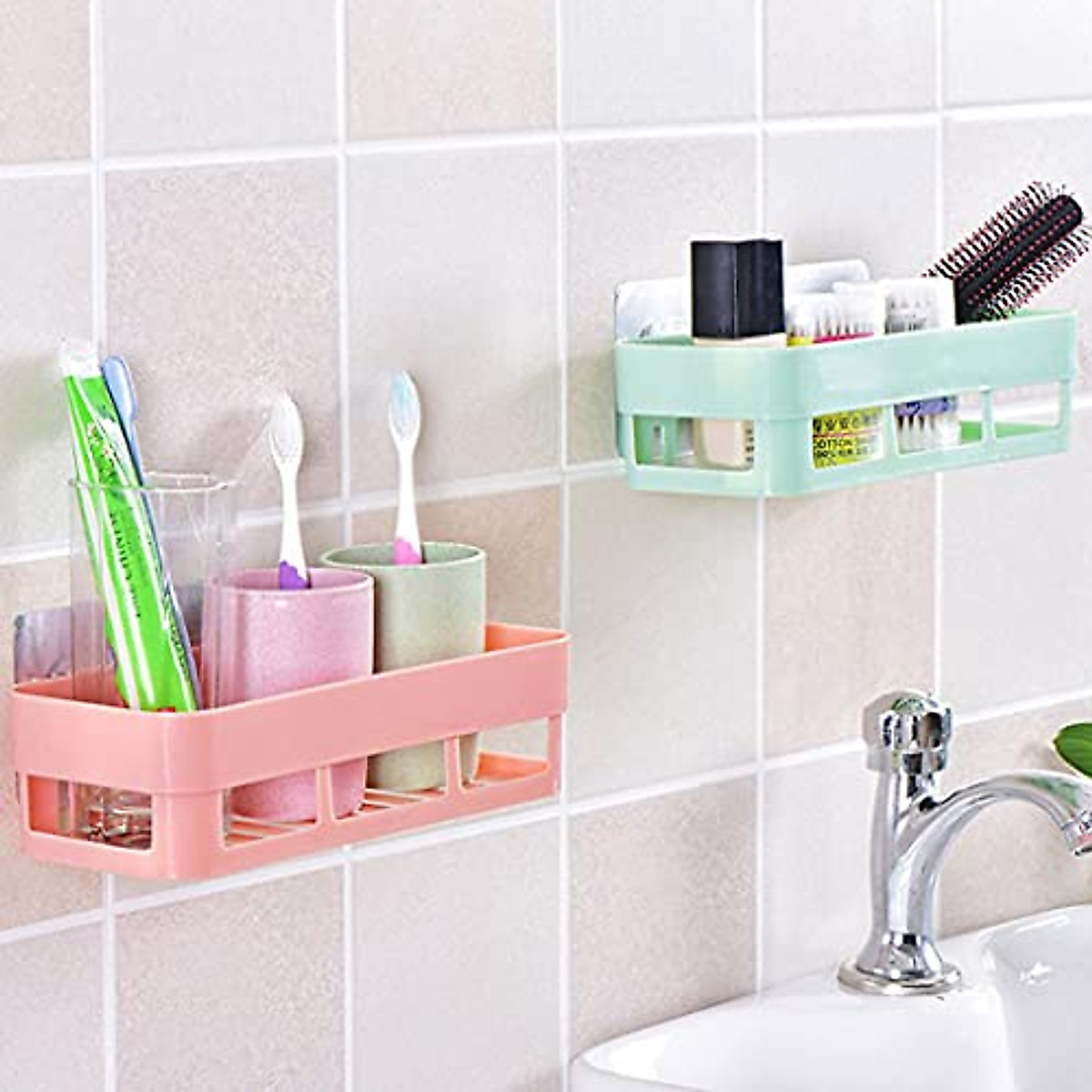 Self-Adhesive Bathroom Plastic Basket Punch Free Wall Mounted Kitchen Drain Box Shelf Toilet Storage Rack Organizer Adhesive Bathroom Plastic Basket