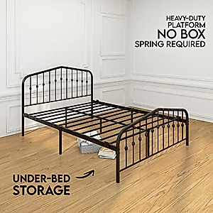 AMBEE21 Washington Queen Metal Bed Frame with Headboard and Footboard/Heavy Duty/Non-Squeak/Easy Assembly/Solid Sturdy Metal Slat/Black/No Box Spring Needed/Mattress Foundation