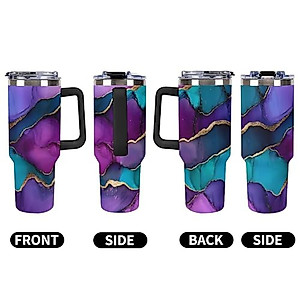 Abstract Vibrant Rainbow Ombre Insulated Tumblers with Handle Stainless Steel Coffee Mug Funny Travel Cup with Lid Straw 40oz