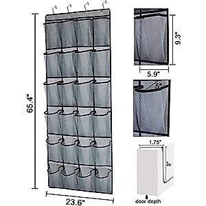 Over The Door Hanging Shoe Organizer 24 Extra Large Mesh Pockets Hanging Shoe Rack Holders for Closet Storage Men Sneakers,High Heeled Shoes,Double Stitching with 4 Metal Hooks,Gray 65.4"X23.6"