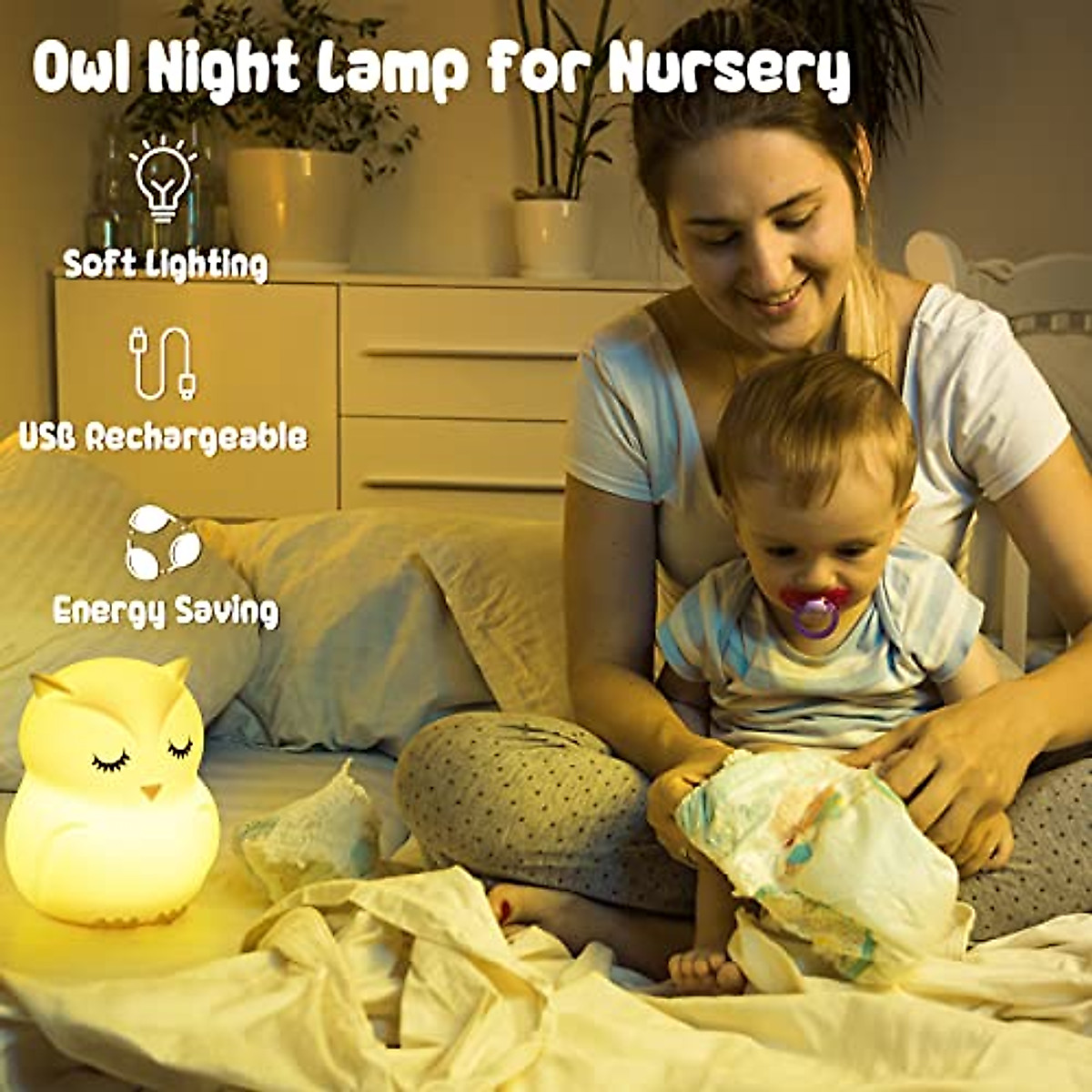 ShaArkMango Kids Night Light Lamp Cute Sleepy Owl, Convenient for Reading & Soothe Baby to Sleep Training Nursery Lights Toddler LED Nightlight for Children Girls Boys Kawaii Room Decor