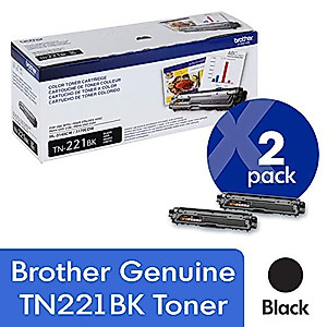 Brother Genuine TN221BK 2-Pack Standard Yield Black Toner Cartridge with Approximately 2,500 Page Yield/Cartridge