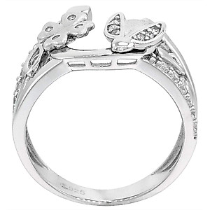 Sterling Silver Micropave CZ Horseshoe Ring for Women with Ladybug Four Leaf Clover Evil Eye Rhodium Finish 1/2 inch size 9