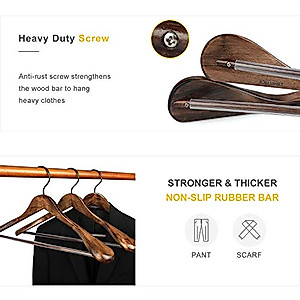TOPIA HANGER Set of 6 Beautiful Coat Suit Jacket Wood Wooden Hangers, Premium Retro Finish with Extra-Wide Shoulder- 360° Black Hooks & Anti-Slip Bar CT02A