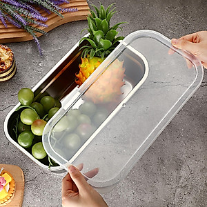 Suttmin 8 Pcs Stainless Steel Food Storage Containers with Lids 1/3 Size Hotel Pans Chicken Food Grade Pans Metal Meal Food Containers for Restaurant Stackable Kitchen Freezer Buffet(4 Inch Deep)