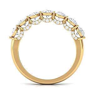 Rosec Jewels Certified Moissanite 7 Stone Half Eternity Band for Women, D Color VS1 Clarity, Moissanite Wedding Anniversary Ring, 14K Yellow Gold, Size:US 7.50