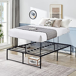 VECELO 16" Metal Platform Tall Bed Frame,Mattress Foundation/No Box Spring Needed/Heavy Duty Steel Slat Support (Full Size)