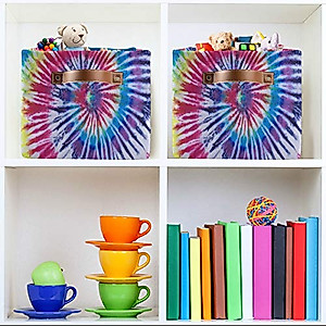AUUXVA Storage Bins Canvas Fabric Storage Basket 2pc Tie Dye Collapsible Storage Cube Box with Handles for Clothes, Book, Toys, Shelf, Gift Baskets