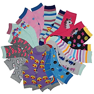 Different Touch 12 Pairs Pack Kids Girls Colorful Creative Fun Novelty Design Crew Socks (6-8, Assorted)