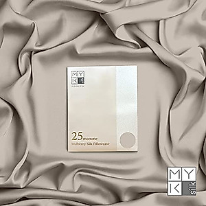 MYK Silk 25 Momme Luxury Mulberry Silk Pillowcase, Oeko-TEX Certified, Hypoallegernic, Hair and Skin Care, Curly Friendly Essentials, Beige, Standard
