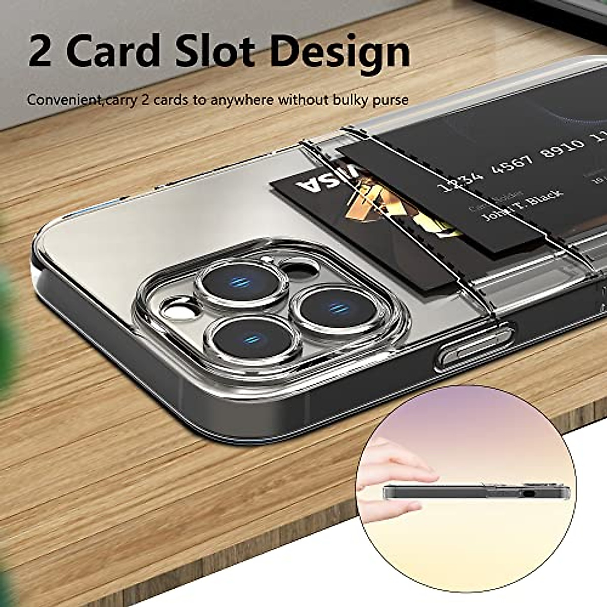 Restoo for iPhone 14 Pro Max Case + 2 Pack Tempered Glass Screen Protector, Clear Case with Card Holder Camera Lens Protection Protective Phone Cover for iPhone 14 Pro Max 6.7 Inch-Clear