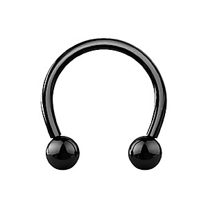 16GA PVD Plated G23 Implant Grade Titanium Internally Threaded Ball Ends Cartilage Helix Daith Septum Circular Horseshoe Barbell (Black)