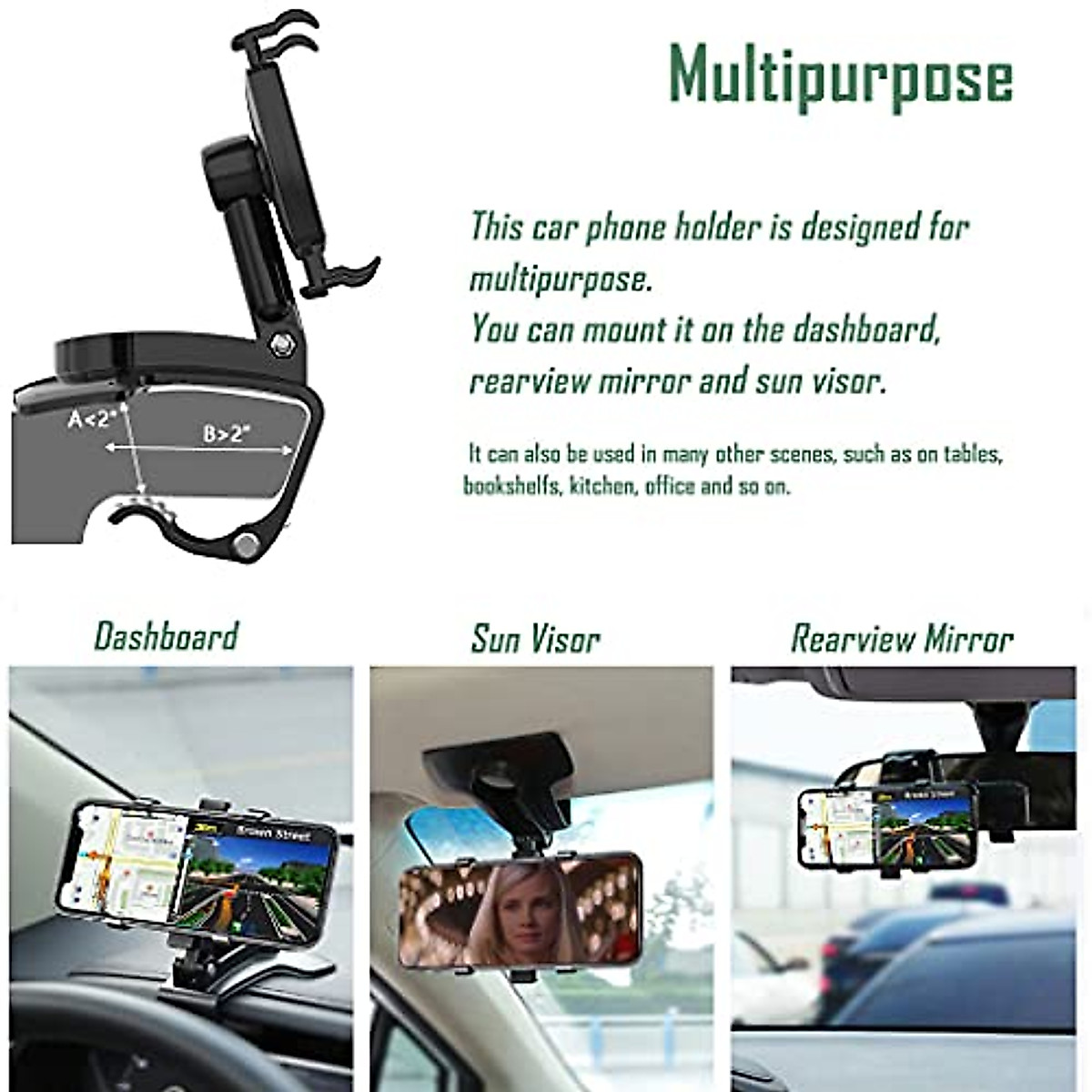 YAOKEEP Universal Car Phone Holder Mount,360 Degrees Rotation Dashboard Phone Mount [Upgrade Clip Never Fall],Cell Phone Car Mount for iPhone,Samsung,Google,Nokia,and 4 to 7" Smartphones