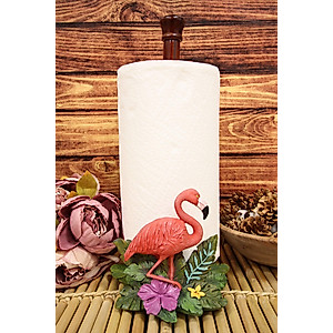 Ebros Gift Tropical Birds of Paradise Graceful Pink Flamingo Kitchen Dining Paper Towel Holder Dispenser 15" High Home Accent Western Decorative Figurine Dinner Table or Bar or Countertop Centerpiece