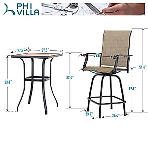 PHI VILLA 5 PCS Swivel Bar Stools Set, Outdoor Kitchen Bar Height Patio Bistro Set Textilene Fabric, All-Weather Patio Furniture