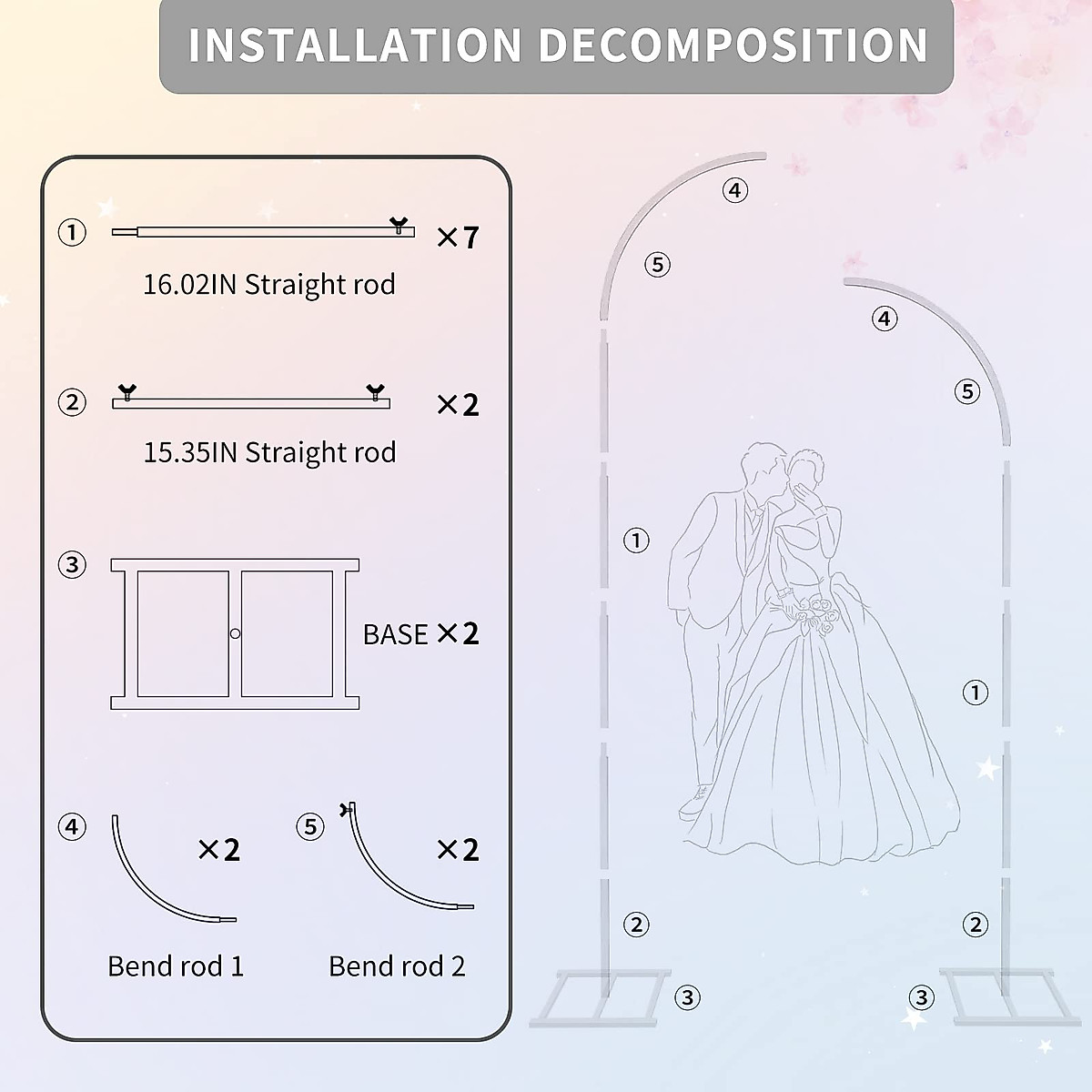 ZpigToor Metal Wedding Arch Stand,Set of 2 Gold Curved Top Arch Backdrop Stand Wedding Arches for Ceremony Birthday Anniversary Baby Shower Floral Stand Background Decoration (Gold,7.8FT & 6.7FT)