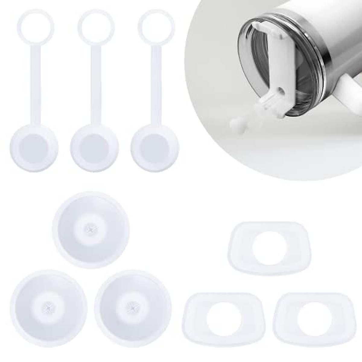 Spill Proof Stopper Silicone, 9Pcs Tumbler Accessories Compatible with Stanley Cup 1.0 40oz/ 30oz, 3 Straw Cover Cap, 3 Square Spill Stopper and 3 Round Leak Stopper (for Stanly 1.0)