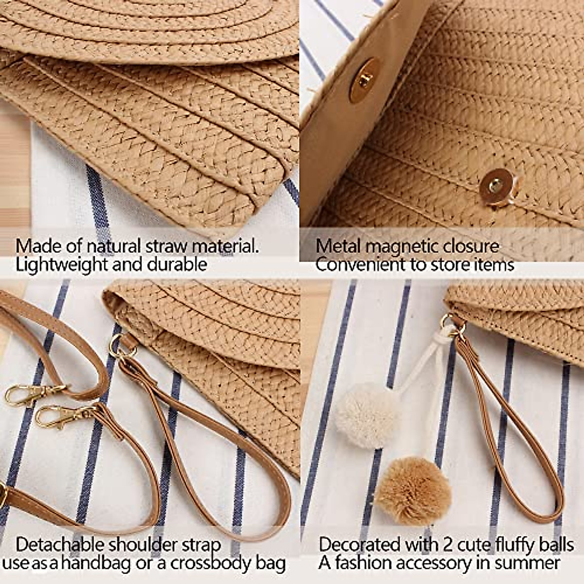 FGSS Womens Straw Clutch Purses Summer Beach Bags Woven Envelope Handbags Wallet
