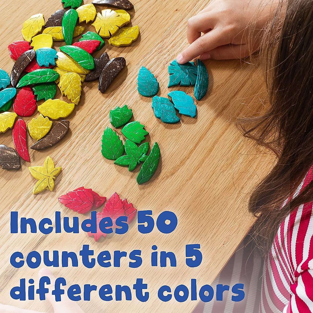 READY 2 LEARN-CE10008 Coconut Leaves - Set of 50 - 6 Shapes - 5 Colors - Natural, Hand Made Counters for Kids - Use for Crafts, Counting and Sorting