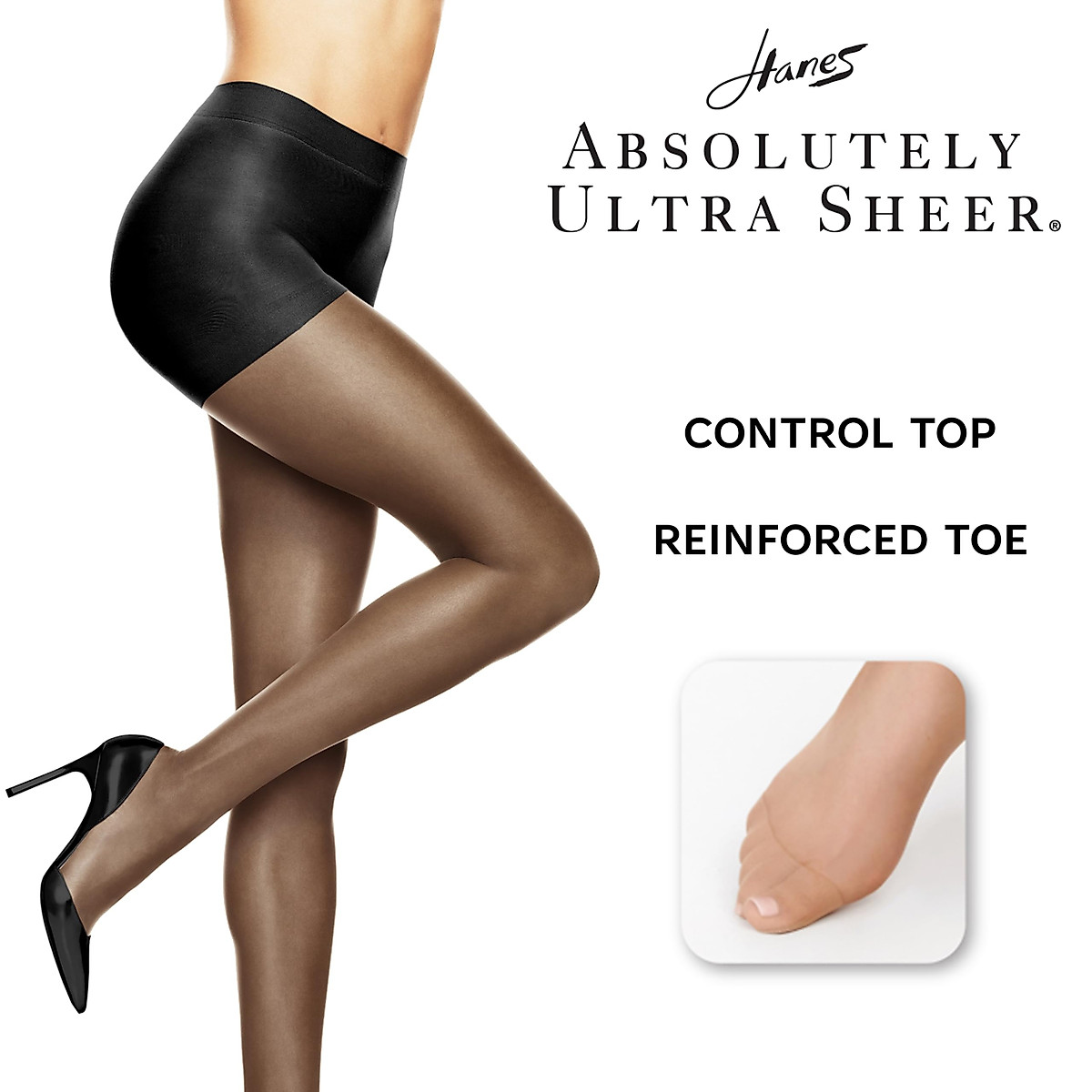 Hanes Women's Absolutely Ultra Sheer Contol Top Pantyhose Reinforced Toe 706, Gentle Brown, D