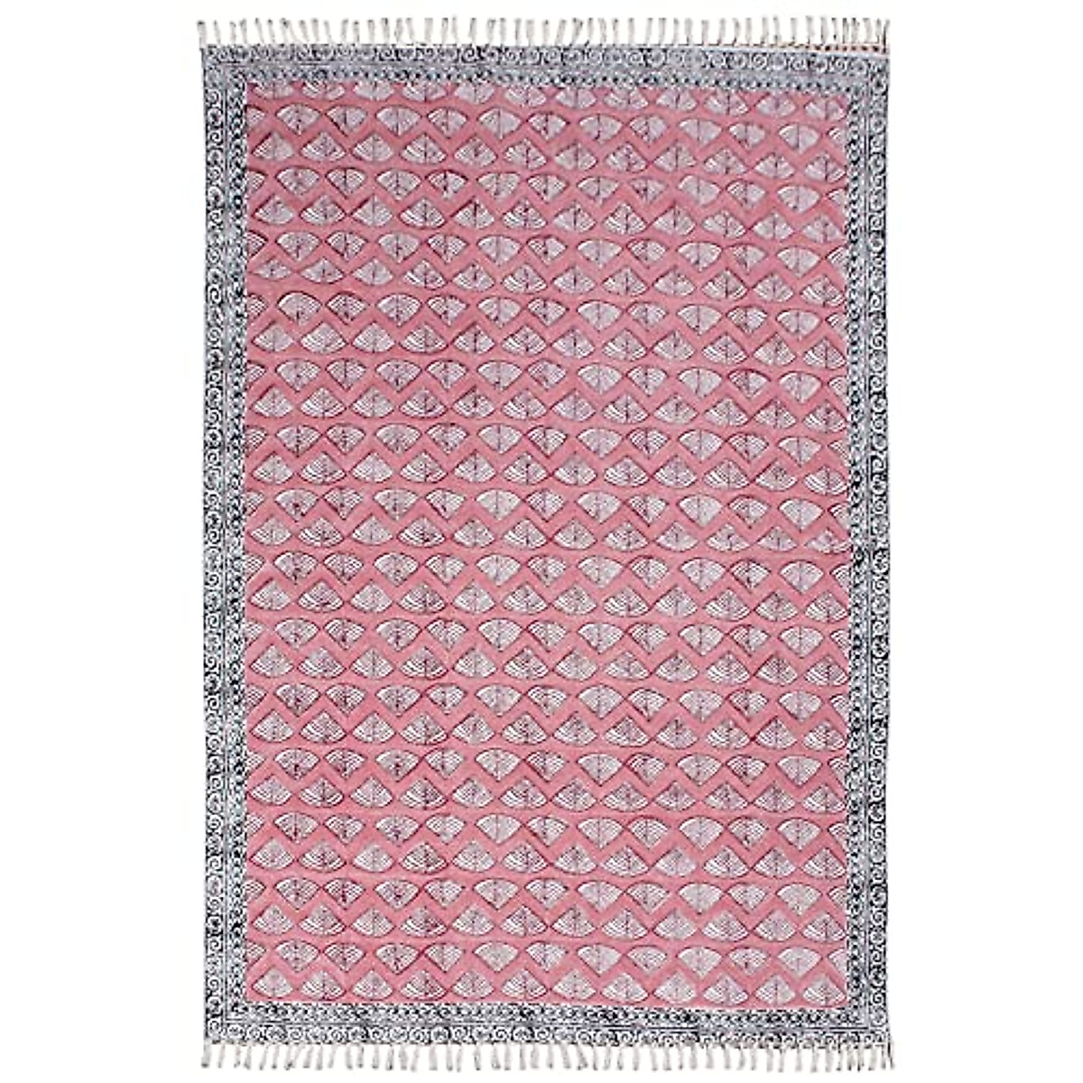 Casavani Indian Handmade Cotton Dhurrie Bordered Pink & Beige Area Rug Boho Kilim Flat Weave Rug Indoor Hall Room Decor Carpet Throw Rugs for Bedroom Living Room Bathroom Balcony 3x10 Feet Runner