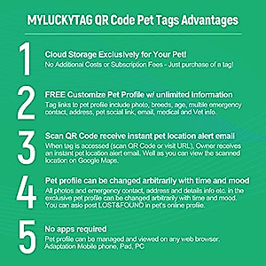MYLUCKYTAG Personalized Pet ID Tags Dog Tags - Stainless Steel QR Code ID Tags - Pet Online Profile - Send Pet Location Alert Email When Scanning