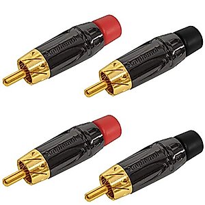 Amphenol ACPL Black Chrome, Gold Plated RCA Connectors (Red & Black Boots) – 4 Pack – (2X ACPL-CBK + 2X ACPL-CRD)