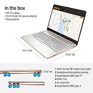 2022 HP 15 Business Laptop, 15.6 Full HD 1080P Display, AMD Ryzen 5 5500U HexaCore Processor (Beats Intel i5 1137G7), 8GB DDR4, 256GB SSD, Webcam, USB C, Windows 11, Rose Gold, YSC Accessory
