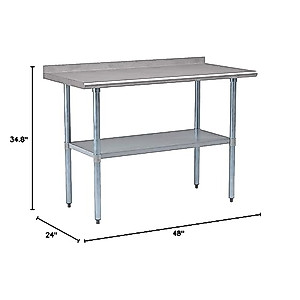 ROCKPOINT Stainless Steel Table for Prep & Work with Backsplash 48x24 Inches, NSF Metal Commercial Kitchen Table with Adjustable Under Shelf and Foot for Restaurant, Home and Hotel