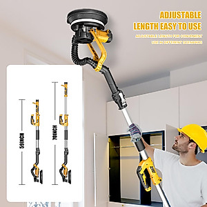 ZHJAN Heavy Duty Drywall Sander(880W) With Vacuum, Electric Drywall Sander,5 Variable Speed 1000-2100RPM,Foldable & Extendable Handle,12 Pcs Sanding discs and Dust Absorption Bag,LED Light 59 inches