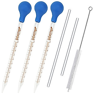 3Pcs Glass Pipettes Dropper, 10ml Graduated Liquid Dropper with 2 Stirring Rod, Rubber Bulb and Cleaning Brush, Transfer Pipettes for Essential Oil