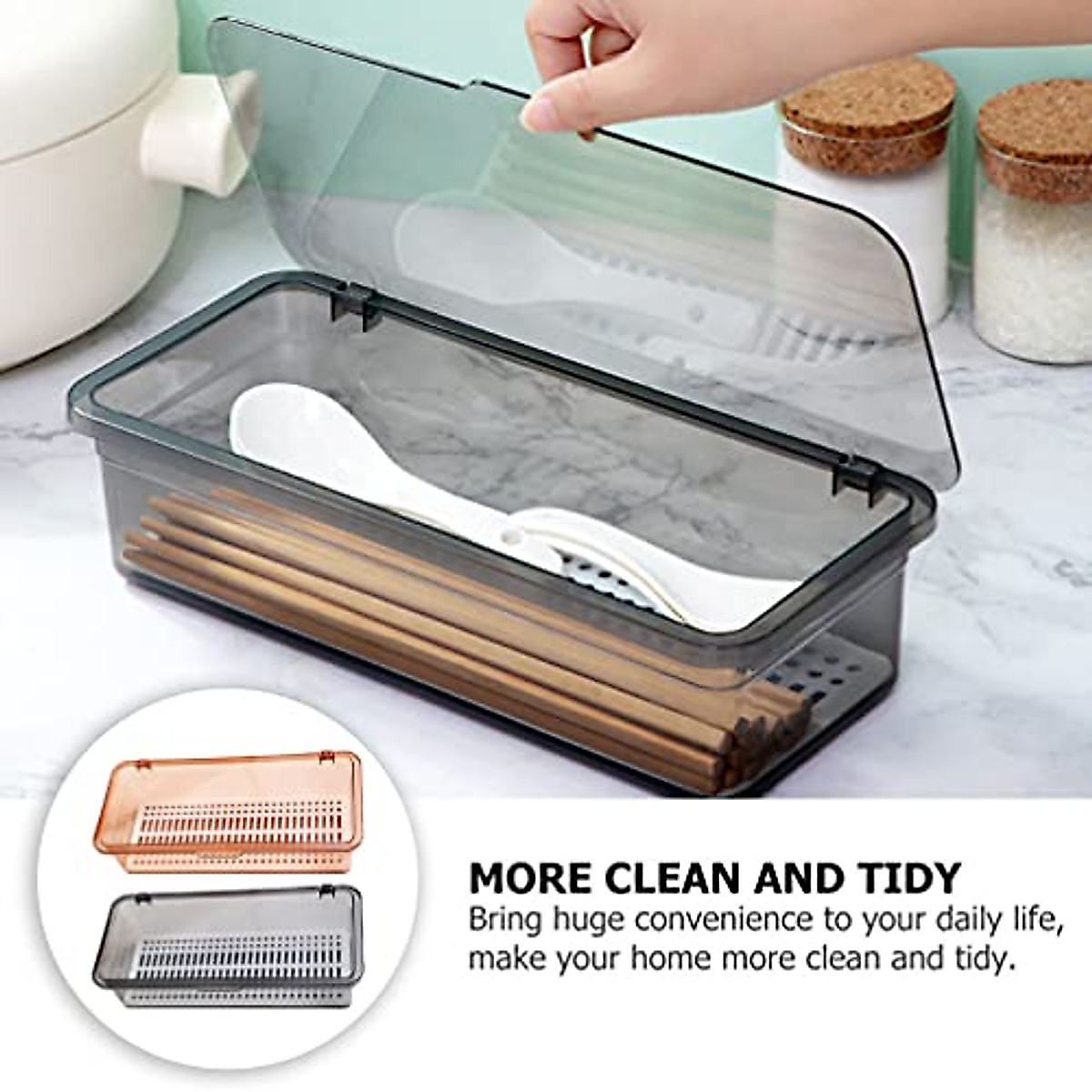 2Pcs Plastic Flatware Tray with Lid Chopsticks Drain Rack Kitchen Cutlery Utensil Drawer Colander Drying Holder Organizer Basket 28X13CM