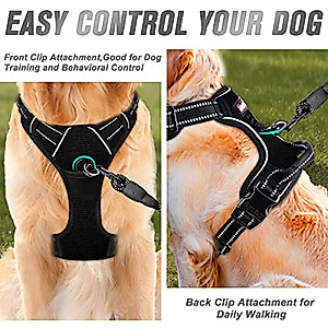 BARKBAY No Pull Dog Harness Front Clip Heavy Duty Reflective Easy Control Handle for Large Dog Walking(Black,L)