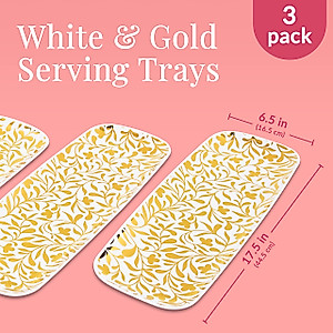 Prestee Disposable Serving Trays and Platters for Serving Food, 3pk - Gold Serving Tray, Plastic Serving Trays for Party, Plastic Serving Platter, Dessert Trays for Dessert Table for Christmas Holiday