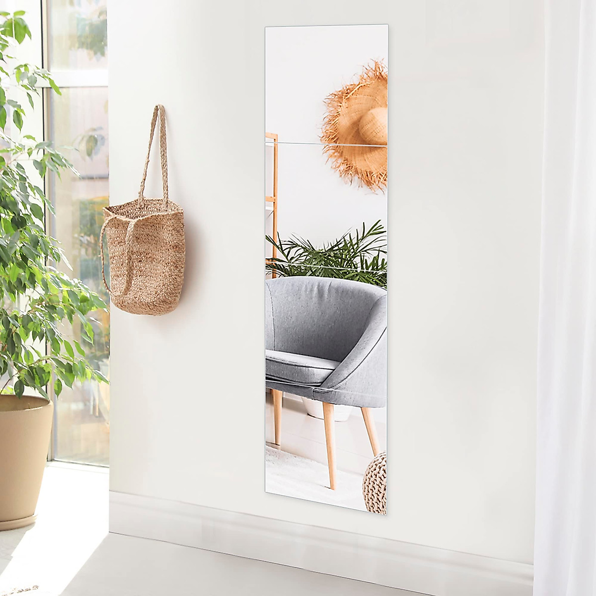 SUPER DEAL Wall Mirror Full Length, 14'' x 14'' x 4PCS Frameless Glass Full Body Mirror Tiles for Bedroom Door Home Gym