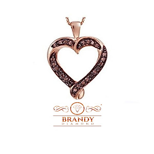 Brandy Diamond 18K Rose Gold Silver Chocolate Brown Diamond Loving you Forever Heart Pendant Fine Necklace 1/3 Ctw.