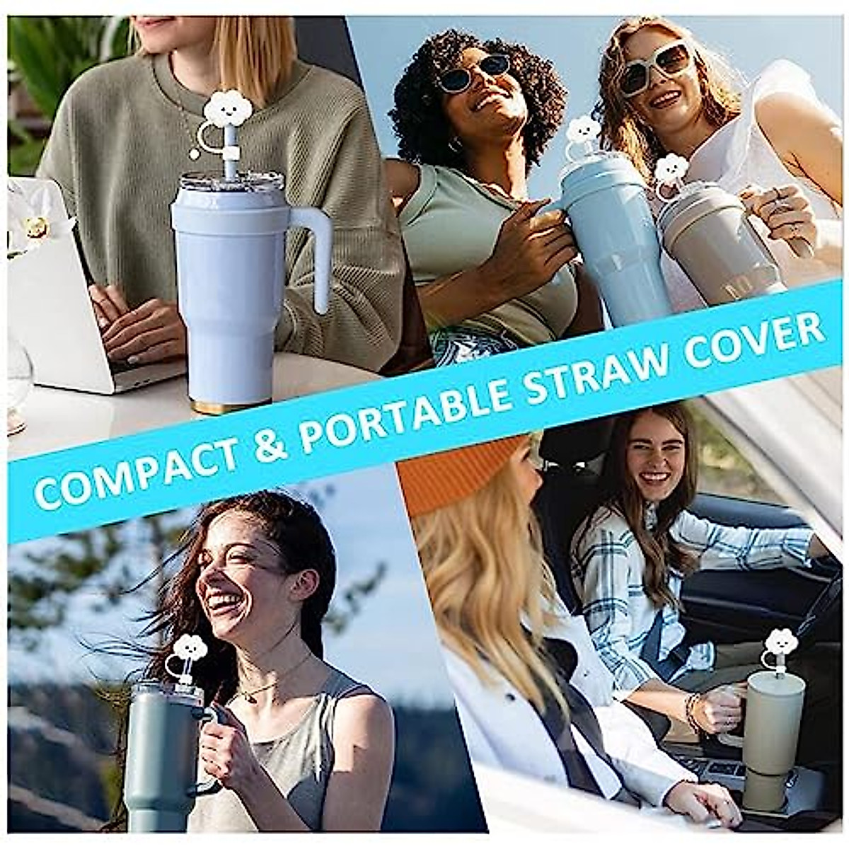 Flower Straw Cover Cap for Stanley Cup Silicone Straw Topper Compatible with 30&40 Oz Tumbler with Handle,Straw Tip Covers 10mm 0.4in for Straw Tip Covers (8Pcs Straw Cover)