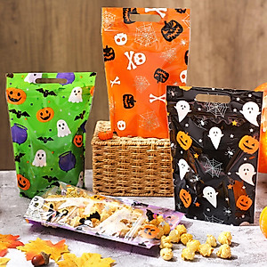 Resholder 60 Pcs Halloween Treat Bags Bulk Plastic Trick or Treat Bags with Handle Pumpkin Witch Hat Ghost Candy Goodie Bags Halloween Party Favor Gift Bags for Kids Birthday Party Supplies