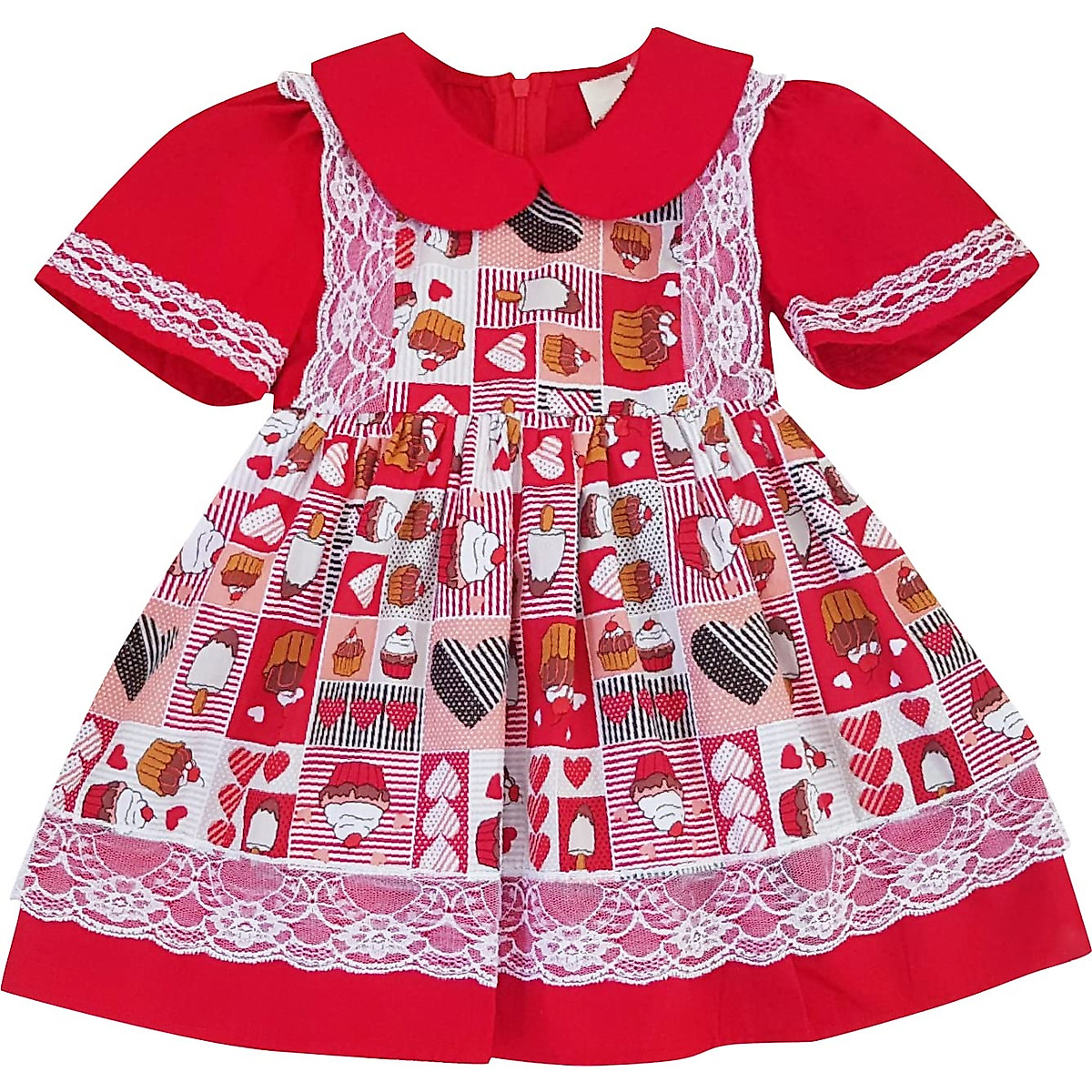 Toddler Girl Valentines Love Heart Cupcake Birthday Peter Pan Lace Dress 2T Red