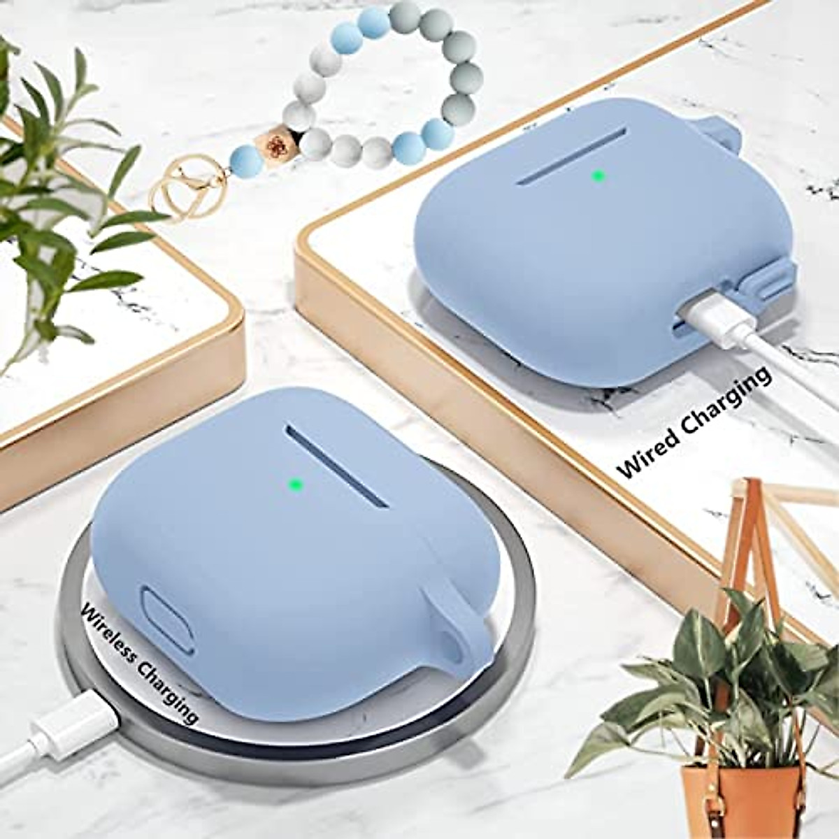 Cute Case for Airpods 3 Case, Bracelet Keychain Beaded Wristlet Apple Airpod 3rd Gen Cover for Girl Women, Silicone Case Protective Skin for AirPod 3rd Generation Wireless Charging Case (Blue)