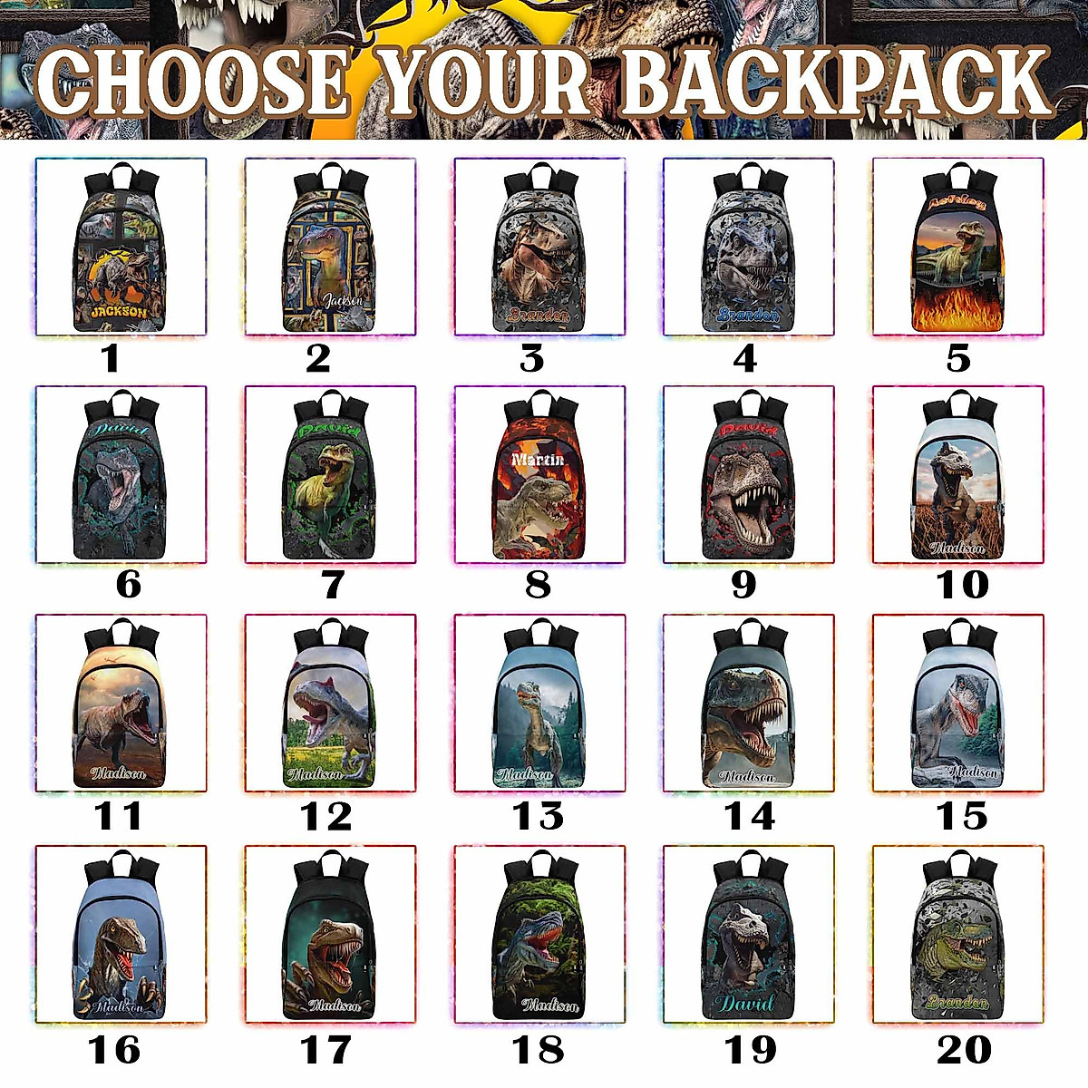 MyPhotoPrint Customized Bag Dinosaur Waterproof Bookbag Shoulder Backpack Travel Size