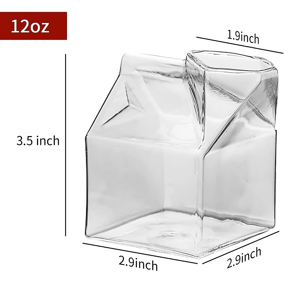 Cocktail Glasses 12oz/360ml Set of 2 Glass Milk Carton Box Creamers Lead-Free Martini Glass Mixing Cups Mini House-shaped Square Container Pitcher for Cocktails Milk Coffee Juice Whiskey Gift