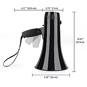MyMealivos 35 Watt Power Portable Megaphone Speaker PA Bullhorn with Detachable Handheld Microphone, Built-in Siren, USB Flash Drive & 240S Recording (Black)