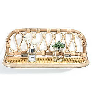 Sonefreiy Rattan Shelf Boho Wall Shelf Decorative Shelves Natural Handmade Woven Floating Shelf, Nursery Bedroom Living Room Bathroom Decor
