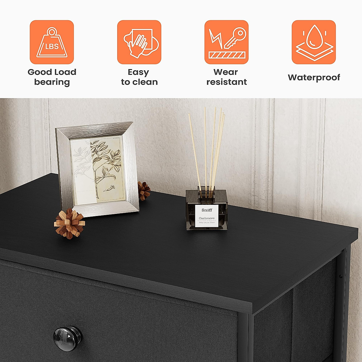 Products Tall Dresser, 7-Drawer Fabirc Storage Tower, Chests of Drawers - Vertical Organizer Unit for Bedroom, Hallway, Nursery, Closets - Steel Frame, Wood Top & Handles, Black